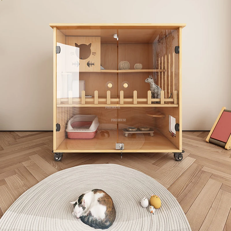 Kandang Kucing Kayu Solid Villa Kucing Tiga Lantai Kabinet