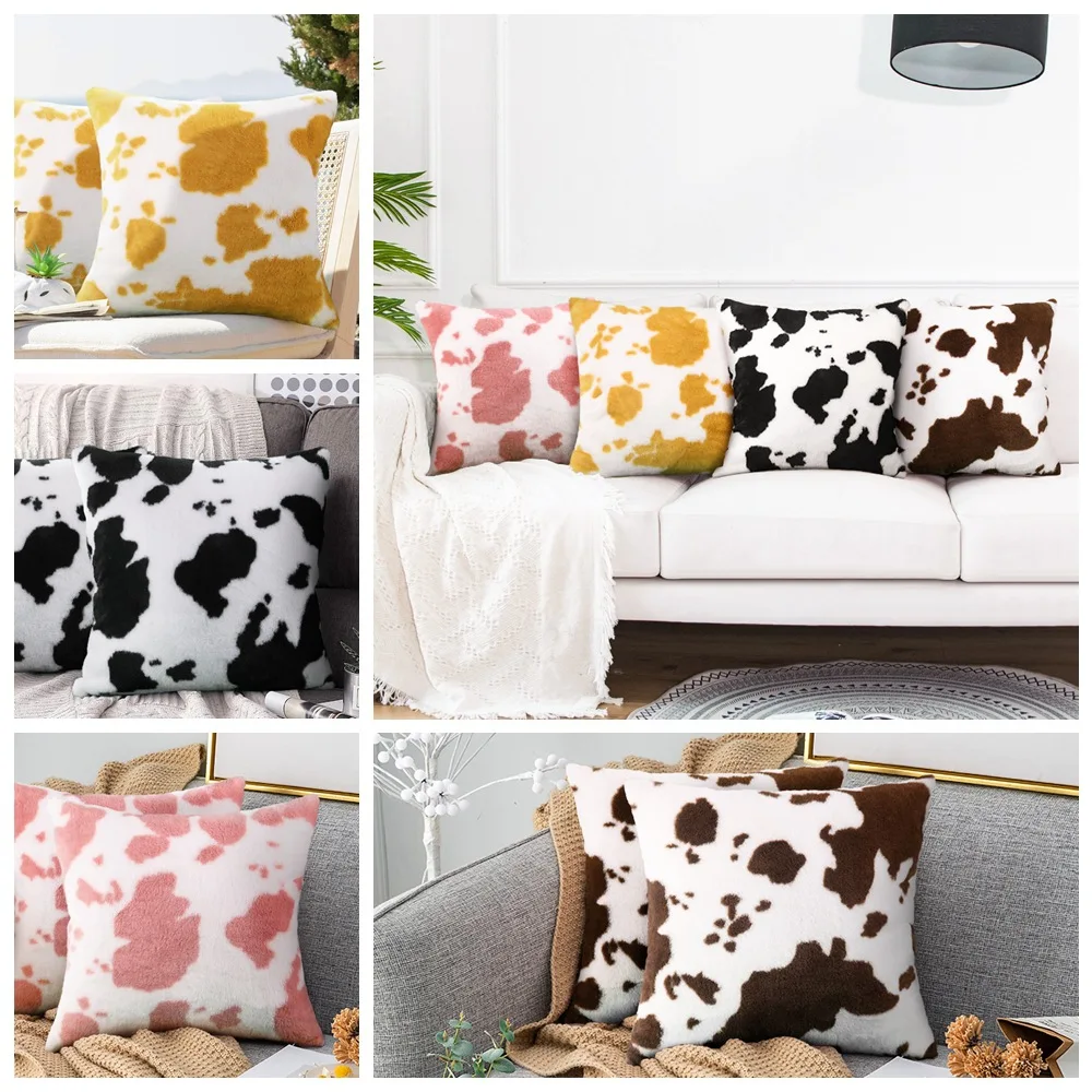 Cow Spots Plush Pillows Case for Bedroom Colorful Cow Skin Throw Pillow ...