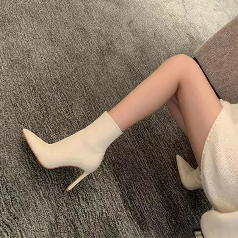 Botas-modernas-ajustadas-de-piel-sint-tica-para-Mujer-botines-de-punta ...