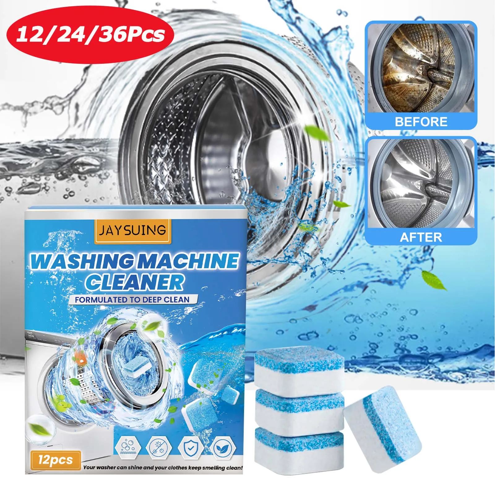 12/24/36Pc Washing Machine Cleaning Tablets Descaler Deep Cleaning ...