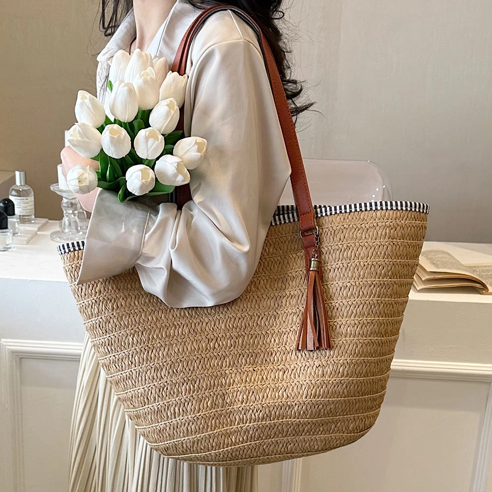 Weave Tote Bag Summer Beach Straw Handbags And Purses Female Bohemian ...