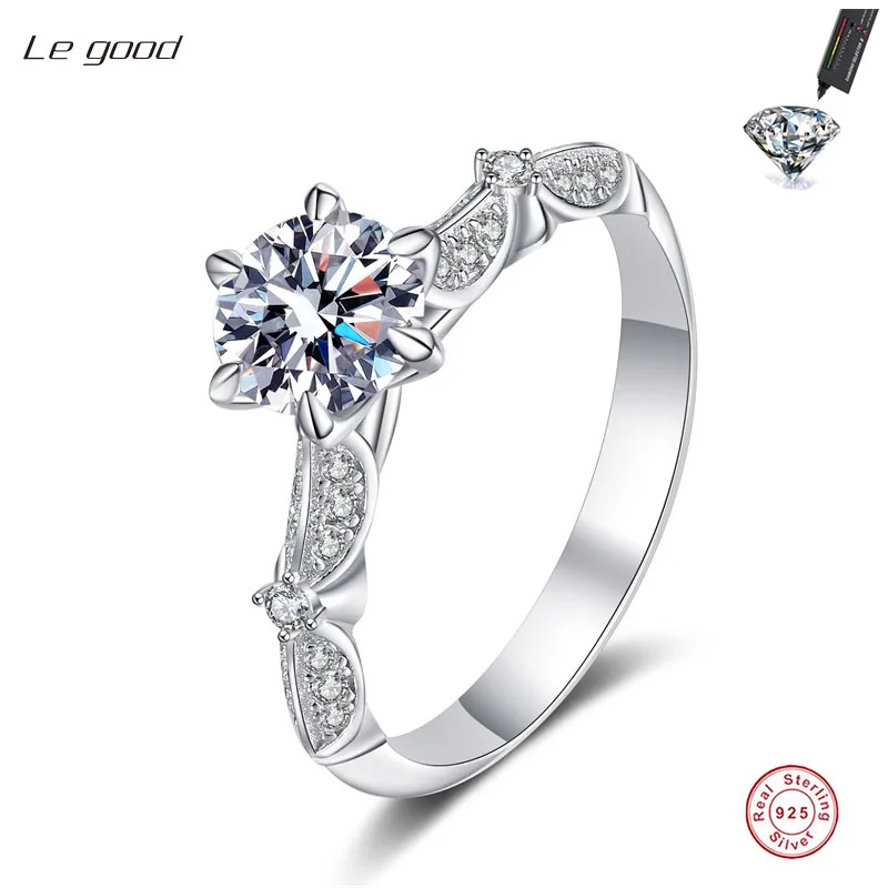 Anillo de compromiso de Plata de Ley 925 para mujer, sortija de compromiso de moissanita de 1Ct ...