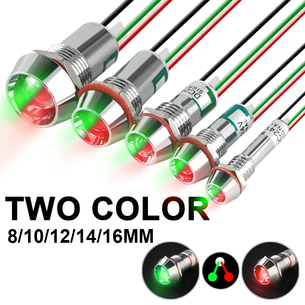 Two Color Metal Indicator Light Signal Lamp With Wire Led Waterproof ...