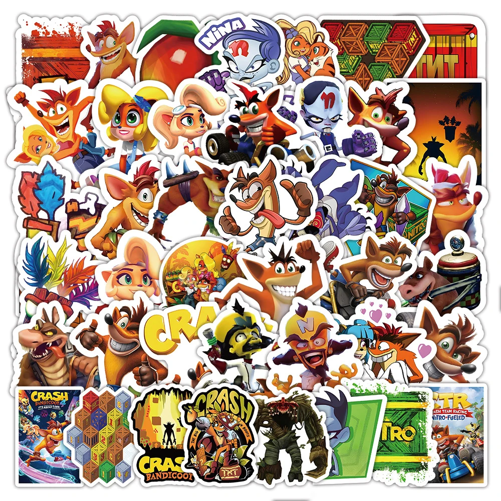 10-30-62PCS-Cartoon-Racing-Drag-Racing-Game-Crash-Bandicoot-Sticker ...