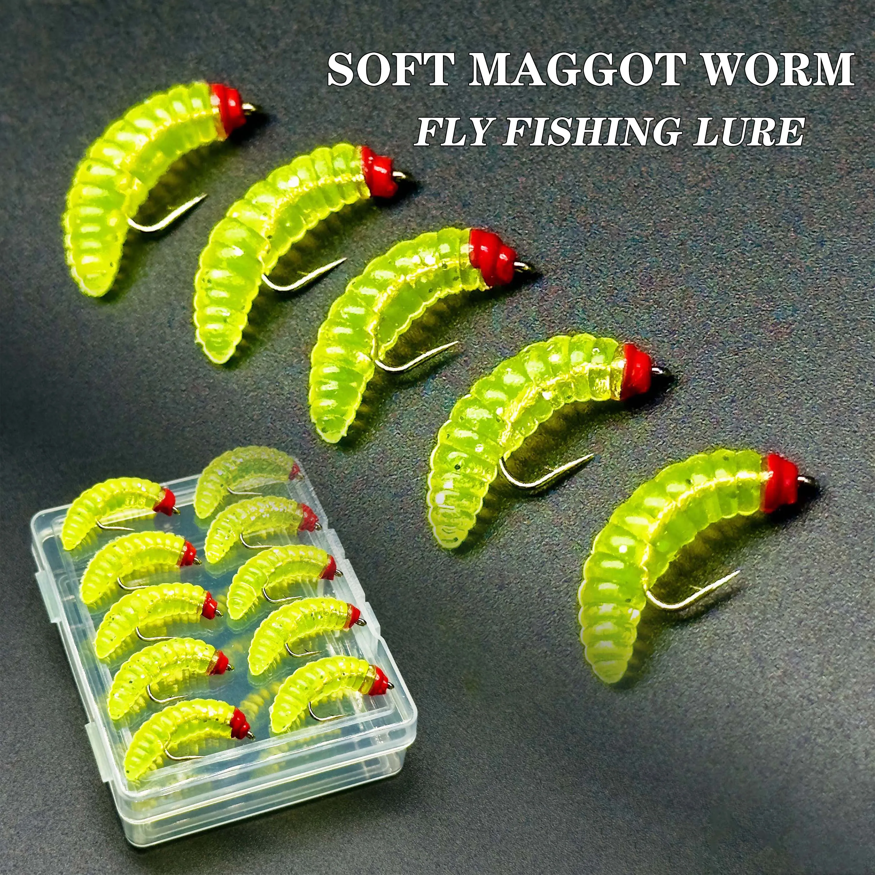 5/10Pcs Fly Fishing Flies Bionics Soft Maggot Worm Fishing Lure Insect ...
