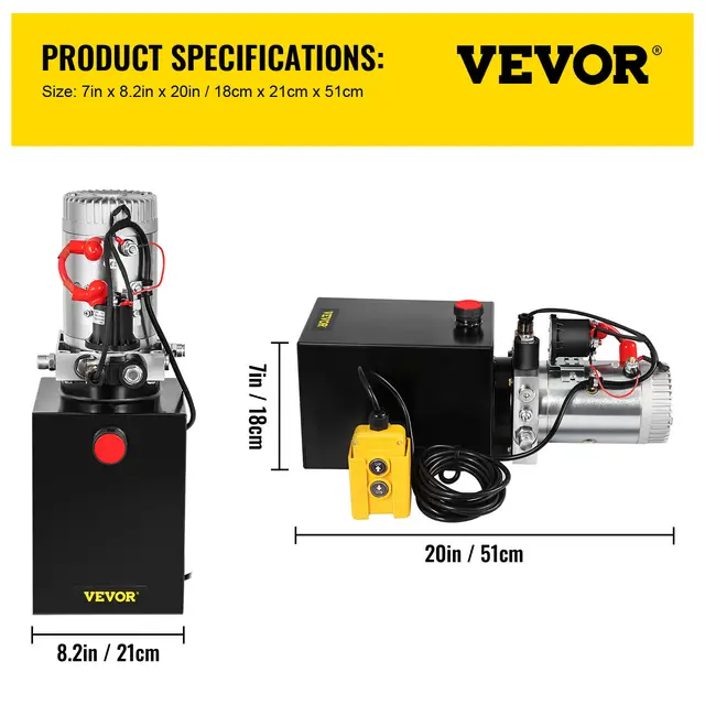 VEVOR 유압 파워 유닛, 6 쿼트 유압 펌프, 단동 3200 PSI 최대 파워 유닛, 덤프 트레일러 자동차 리프팅용, 12V DC