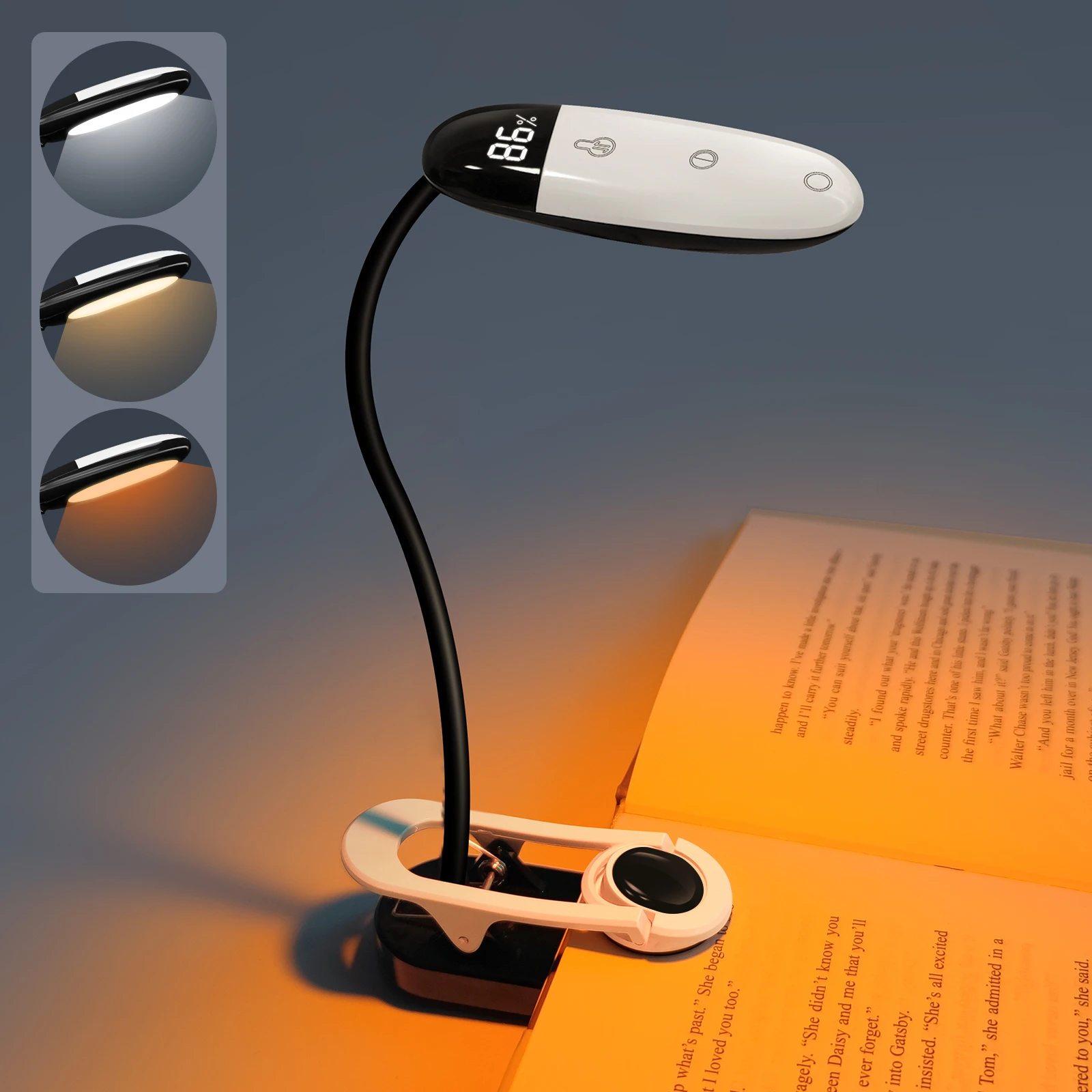Displays Battery Power Rechargeable Book Light Mini LED Reading Light ...
