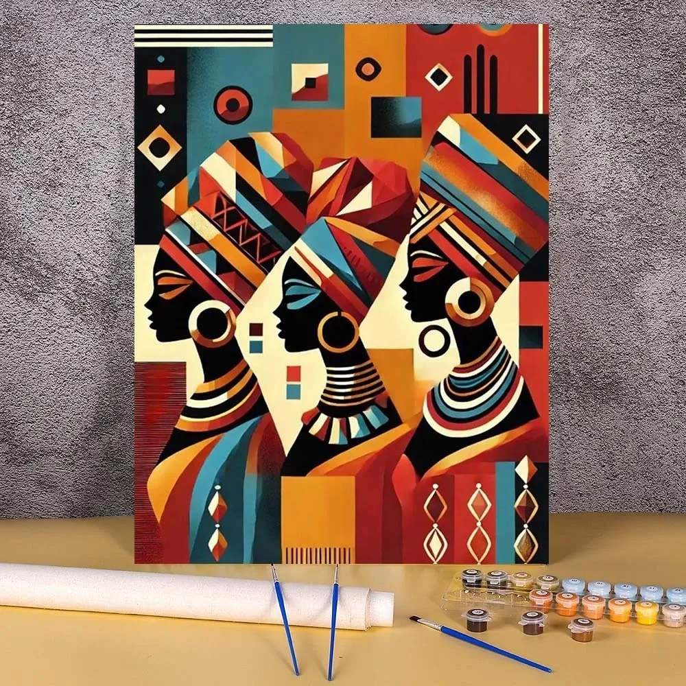 Abstract Pictures By Number Drawing On Canvas Kits African Woman Paint ...