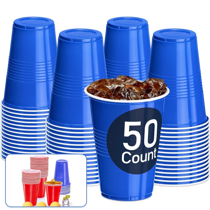 16-Ounce Plastic Party Cups 50 Pack Disposable Plastic Cups Recyclable ...