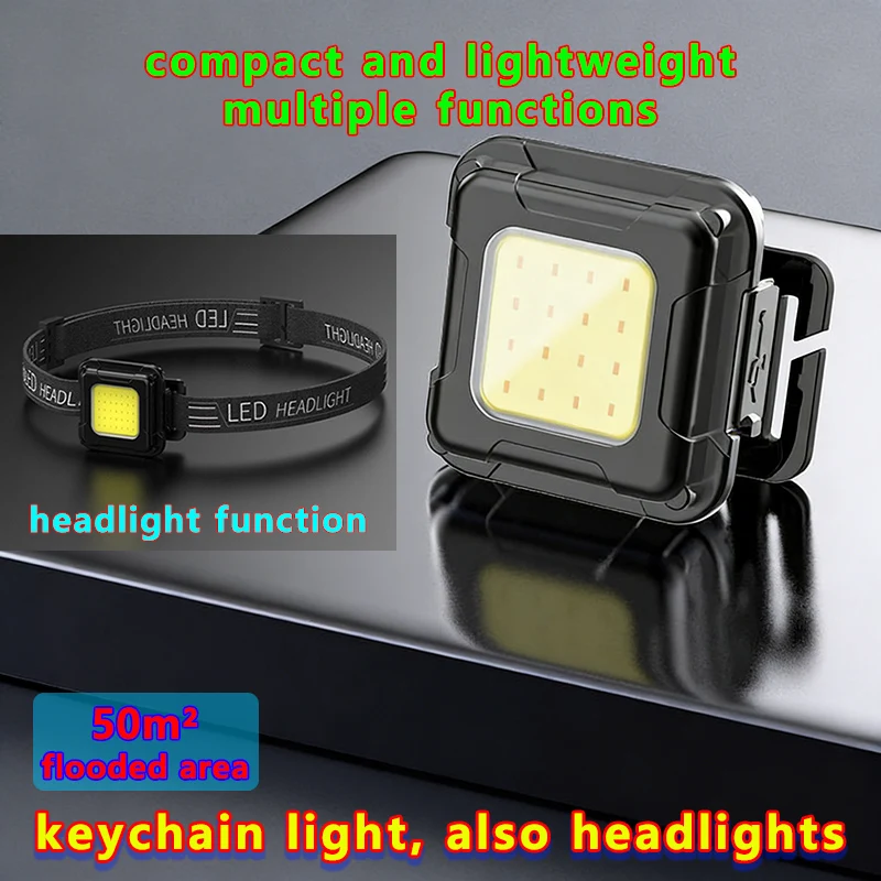 Powerful COB LED Headlights Mini Keychain Headlamp USB Rechargeable ...