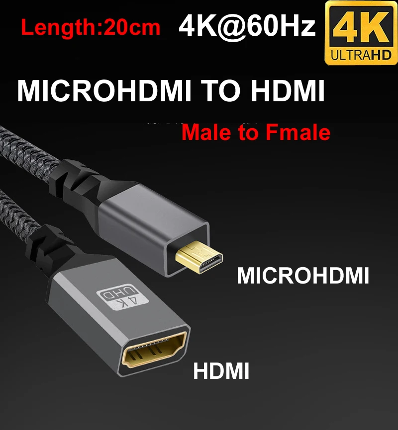20CM-Nylon-Braid-4K-60HZ-V2-0-MicroHDMI-MICRO-HDMI-Male-Straight-To ...