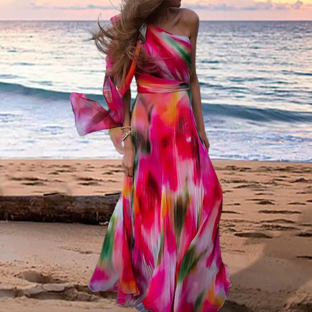 Party-Dress-Popular-Flowy-Large-Hem-Elegant-Dress-Rainbow-Printing-One ...
