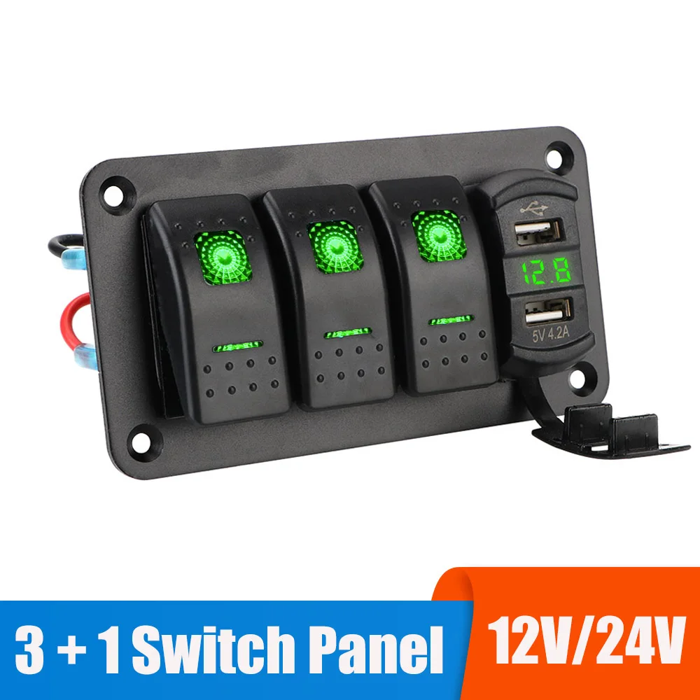 24V-12V-Switch-Panel-3-Buttons-Car-Toggle-Light-USB-Chargers-3-0-Volt ...