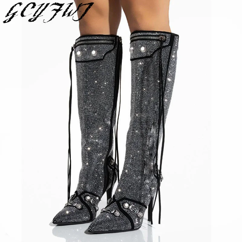 Botas con cristales brillantes para mujer, zapatos elegantes de lujo ...