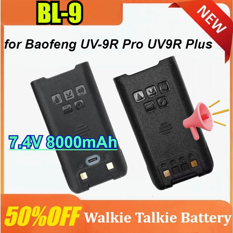 BL-9 Battery for Baofeng UV-9R Pro UV9R Plus 7.4V 8000mAh with Type-C ...
