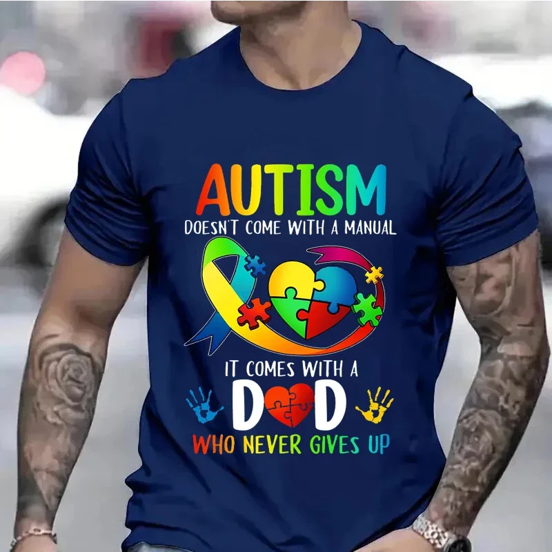 Men's Clothing Autism Mom Dad Doesn't Come T-shirts Autism Awarenes Men ...