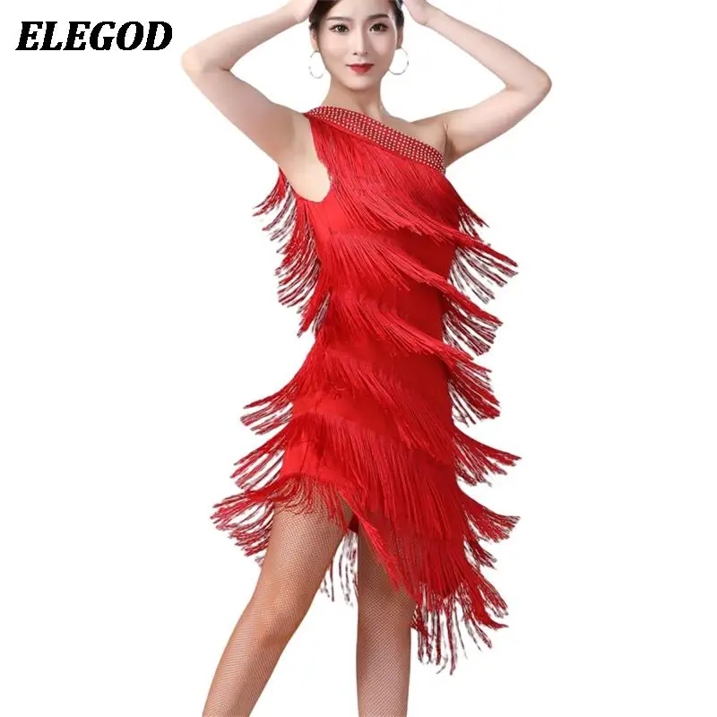 Adults Sexy Latin Dance Dress For Women Sequins Tassel Dress One ...