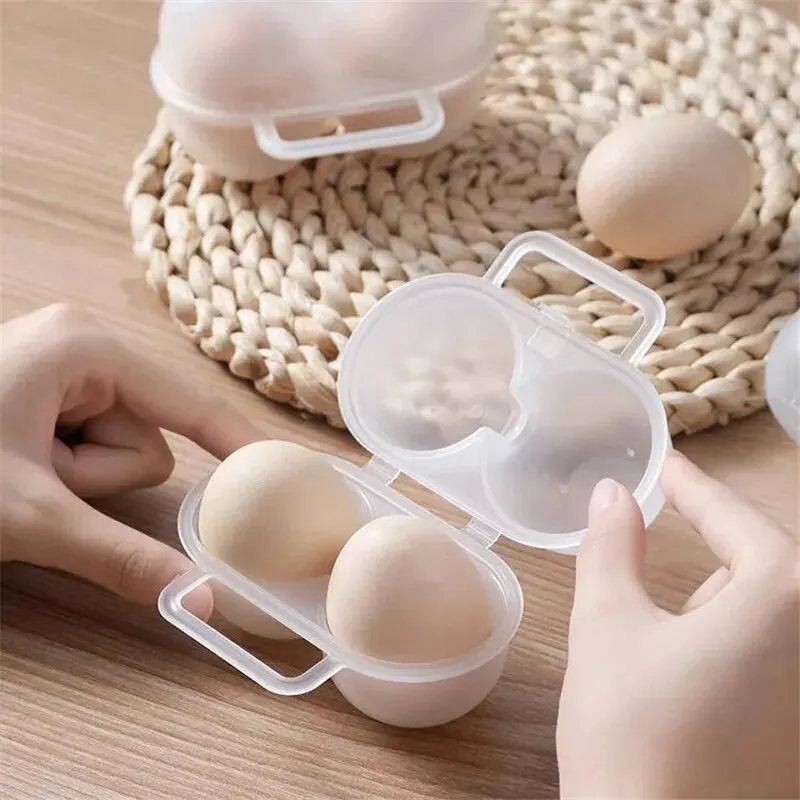 1pc 2-Cell Outdoor Portable Egg Box Plastic Egg Tray Refrigerator Egg ...