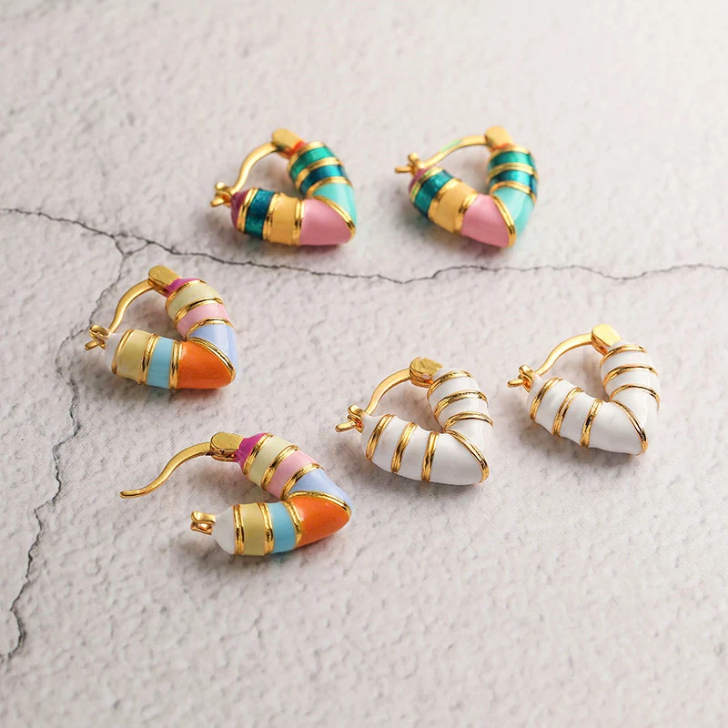 HECHENG-Cute-Enamel-Colorful-Heart-Huggies-Earrings-for-Women-Rainbow ...