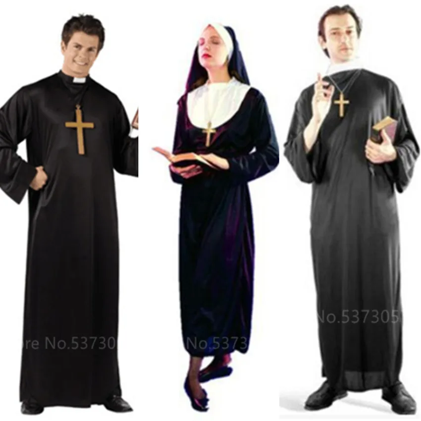 Halloween Cosplay Costumes For Women Clothes Carnival Priest Nun Long ...