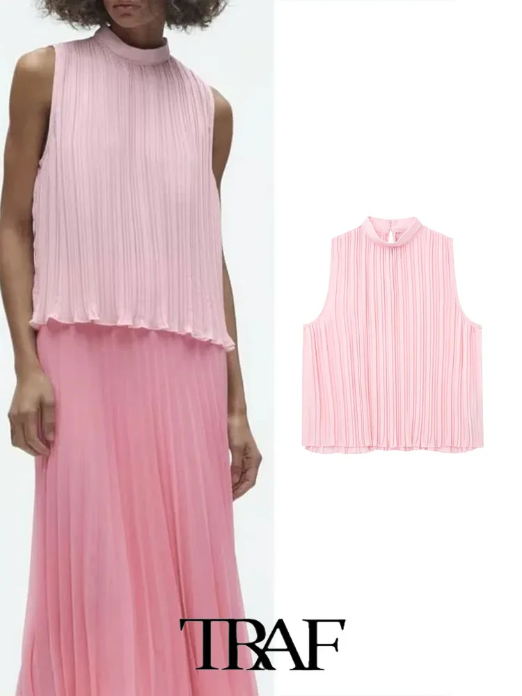 TRAF Top plisado sin mangas para mujer, chaleco Sexy informal holgado ...