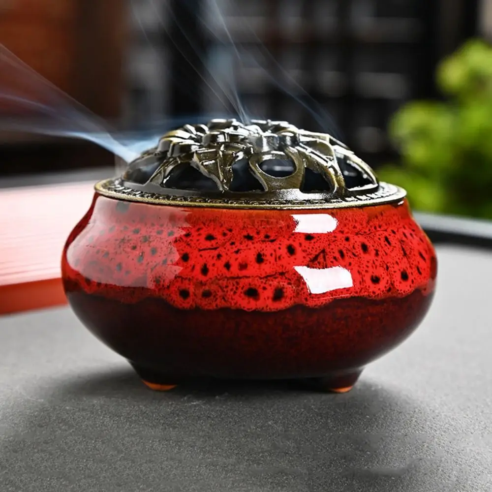 Auspicious Ceramics Incense Burner Kiln Change Colored Glaze Disc ...