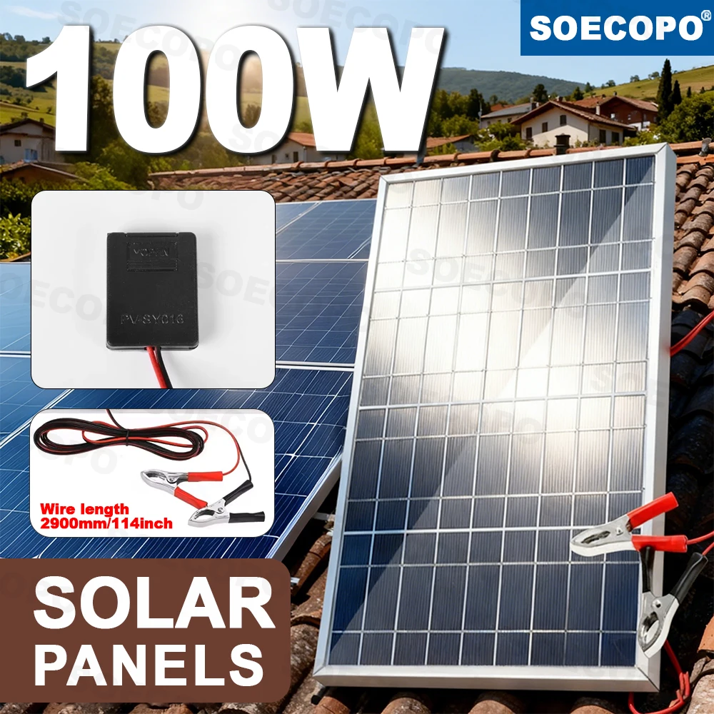 SOECOPO 100W Portable Glass Solar Panel 18V Photovoltaic Generator for ...