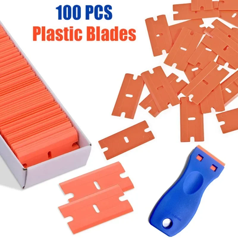 100-Pieces-Two-Cutting-Plastic-Razor-Blade-Label-Clean-Razor-Glue ...