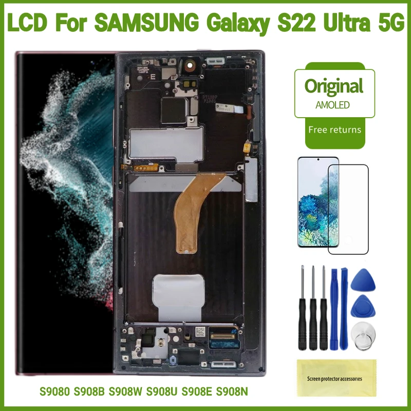 Original S22 Ultra AMOLED For Samsung Galaxy S22 Ultra 5G LCD Screen S908B S908U S908E S908W ...