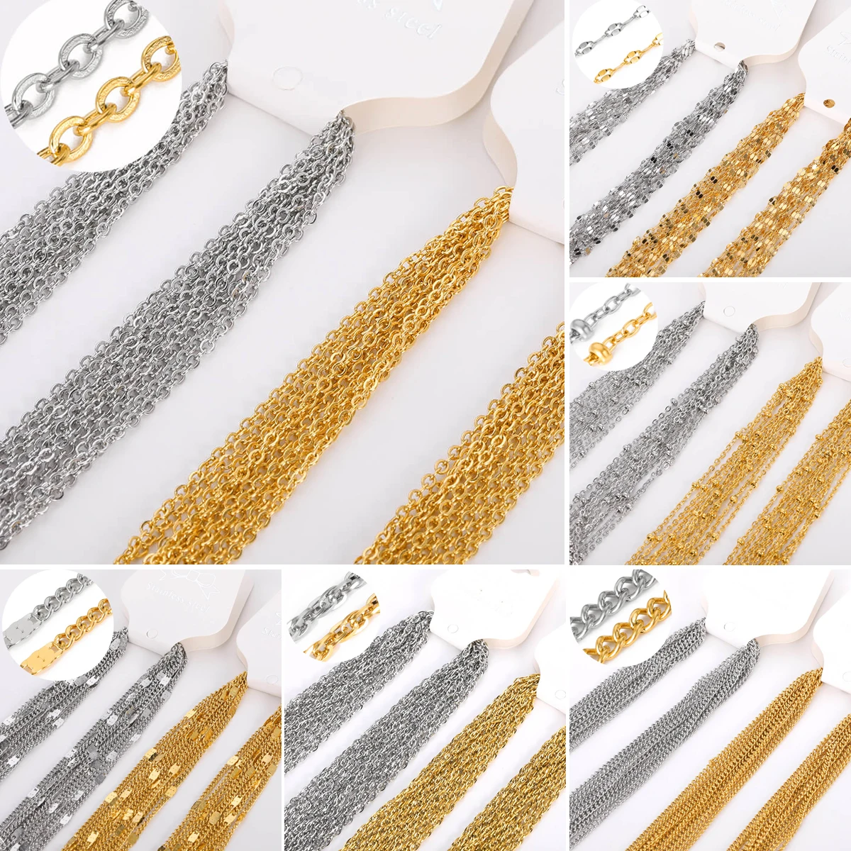 10pcs-set-Stainless-Steel-Gold-Color-Necklace-For-Women-45cm-Chain-DIY ...
