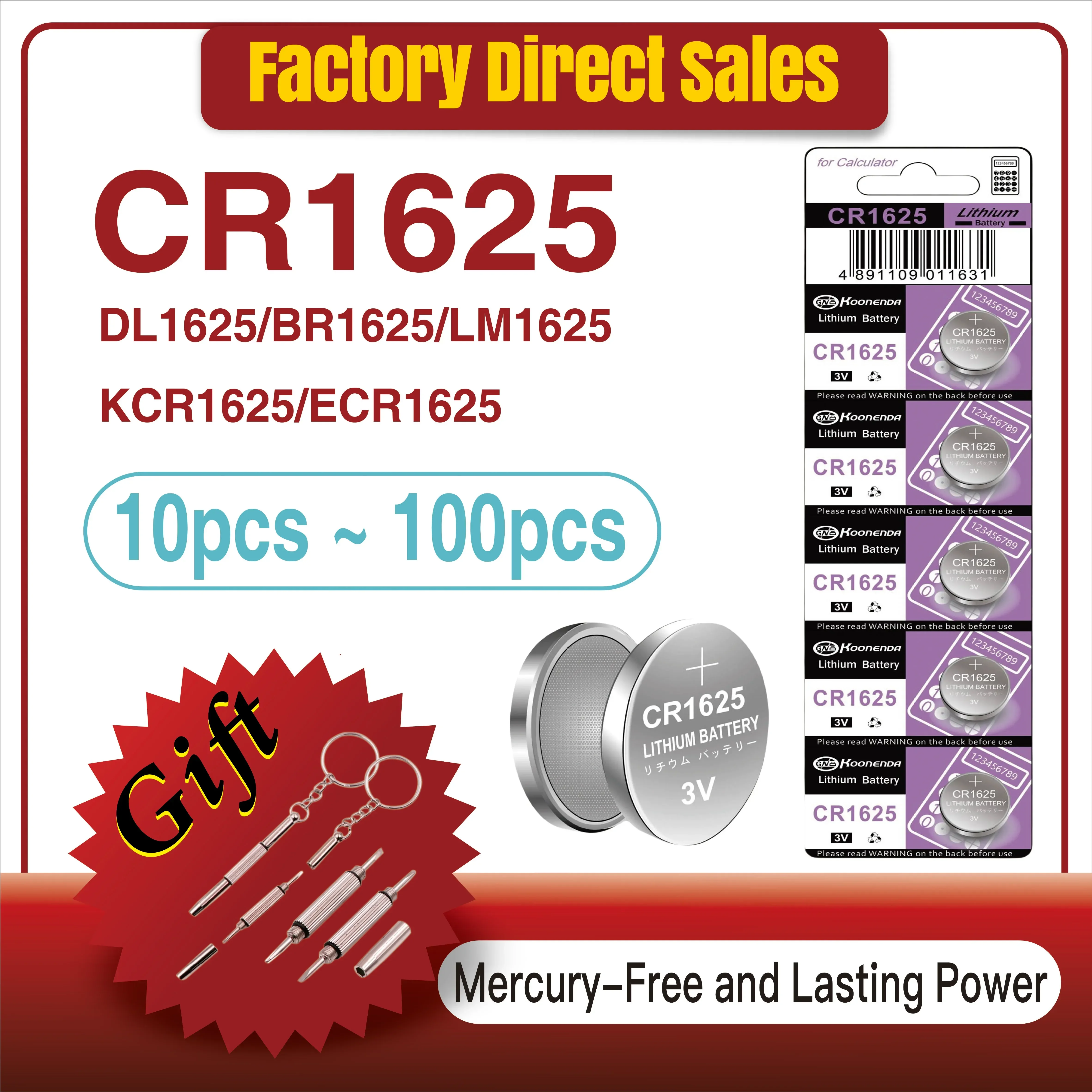 NEW-10-100PCS-3V-CR1625-Coin-Cells-Batteries-CR-1625-DL1625-BR1625 ...