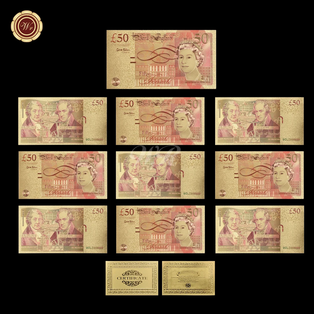 10Pcs-set-Colored-Gold-Foil-Banknote-Queen-Elizabeth-United-Kindom ...
