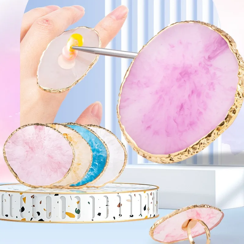 Natural-Resin-Agate-Stone-Nail-Art-Palette-False-Nail-Tips-Mixing-Color ...
