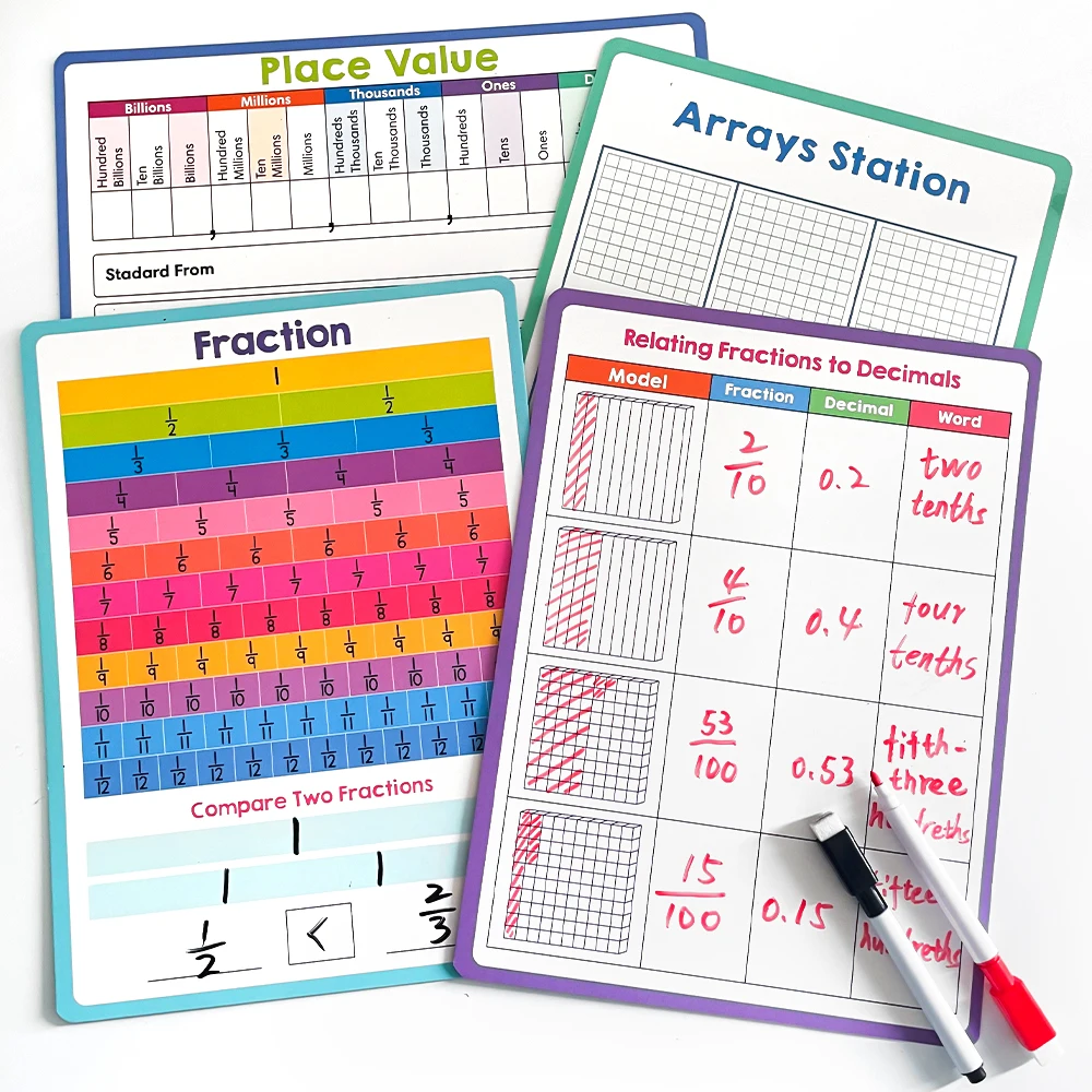 4PCS-Fraction-Dry-Erase-Boards-Math-Skills-improve-Double-Sided ...