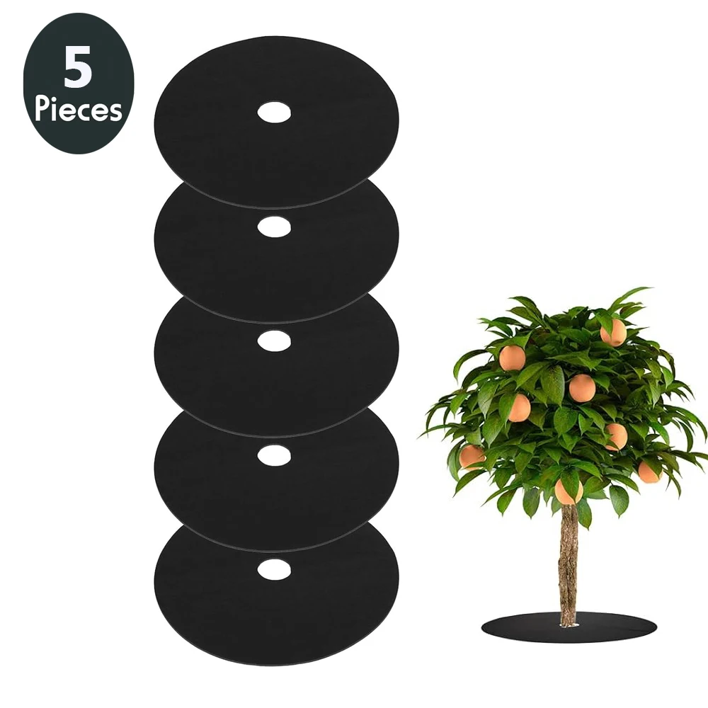 5pcs-Weed-Barrier-Mats-Non-Woven-Tree-Mulch-Ring-Thickened-Tree ...