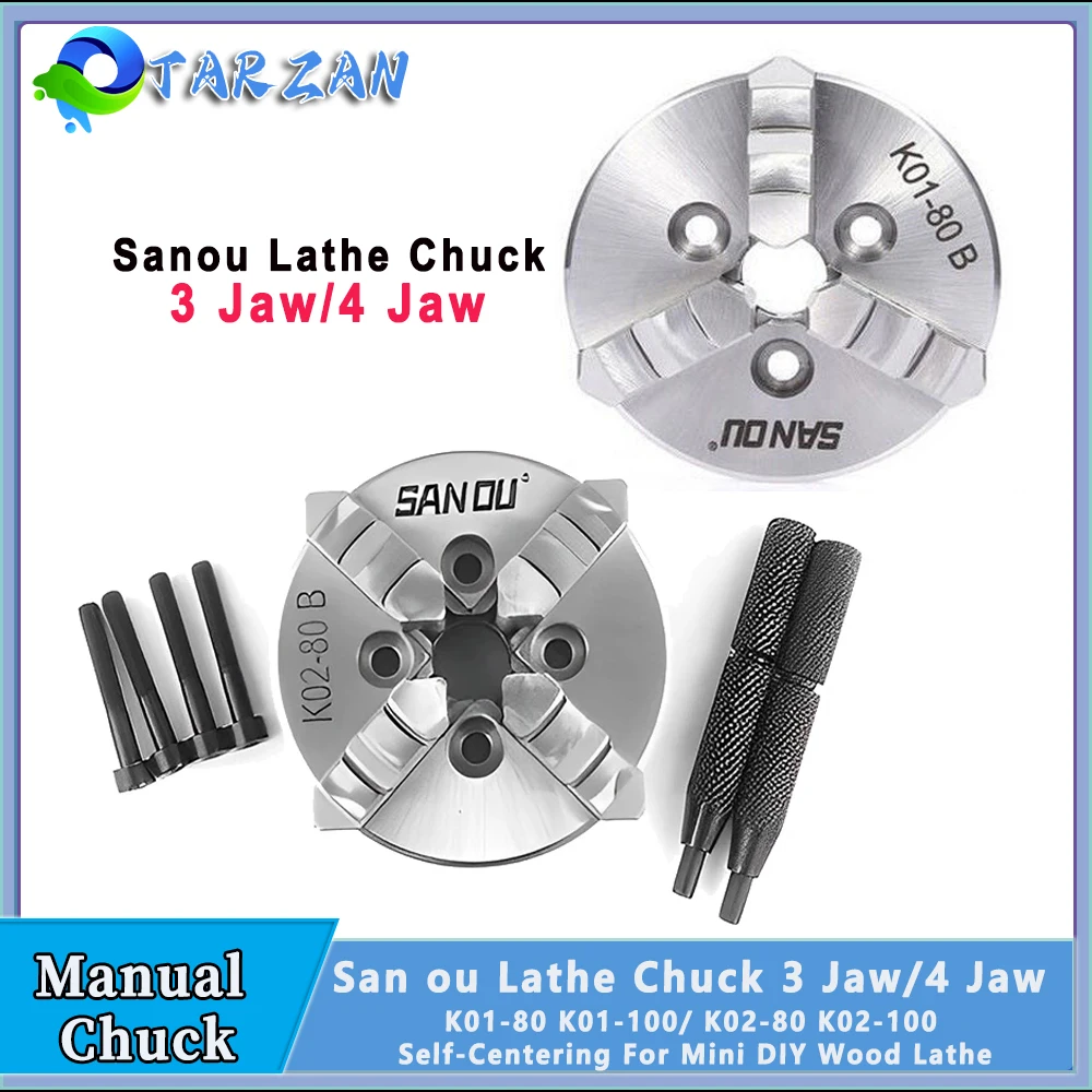 Sanou Chuck 3/4 Jaw Mini DIY Wood Lathe Self-Centering K01-80B K01-100B ...