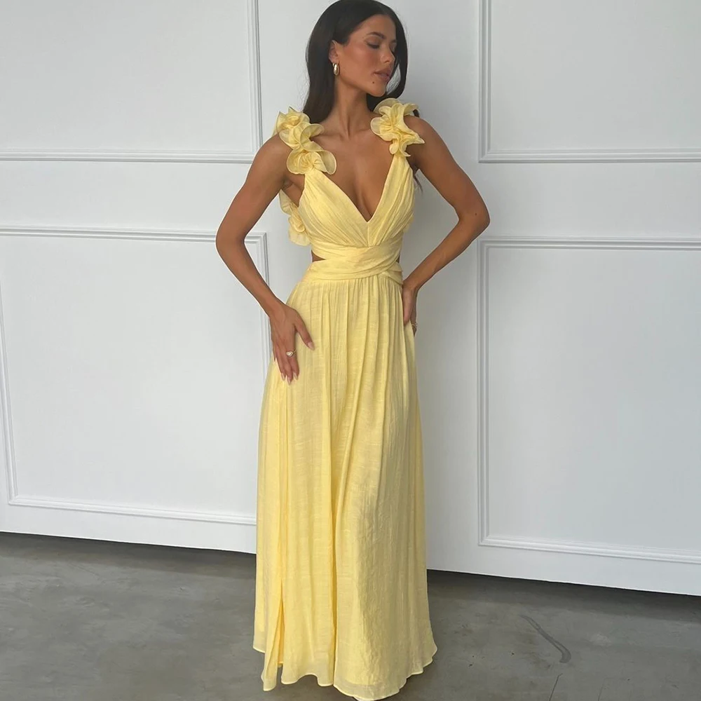 Summer-Yellow-Beach-Prom-Dress-Sexy-Backless-Floor-Length-Sleeveless ...