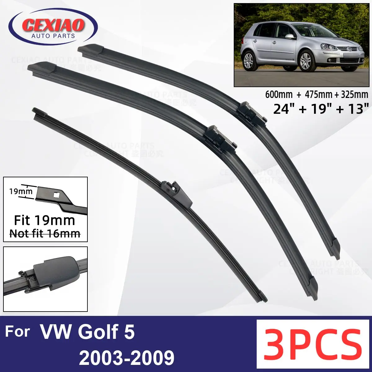 For-VW-Golf-5-2003-2009-Car-Front-Rear-Wiper-Blades-Soft-Rubber ...