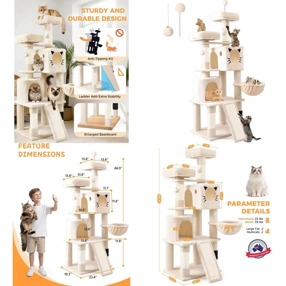Indoor Multi-Level Cat Tower: Modern, Heavy Duty with Sisal Posts ...