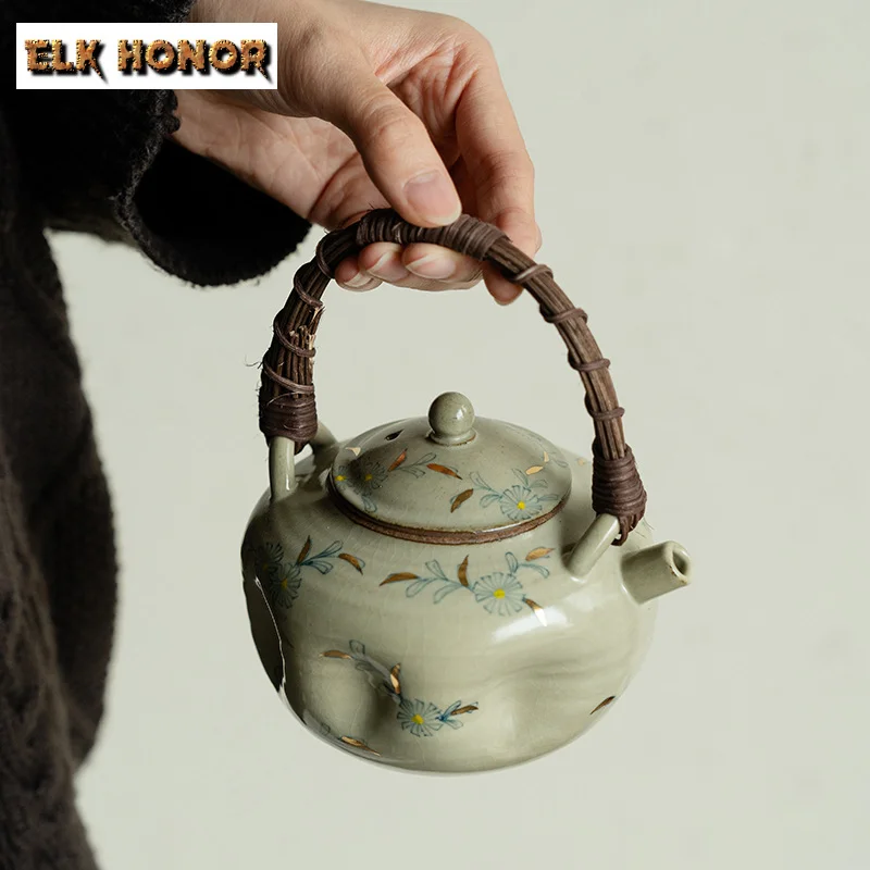 400ml-Antique-Gold-Painting-Teapot-Hand-painted-Small-Daisy-Kettle ...
