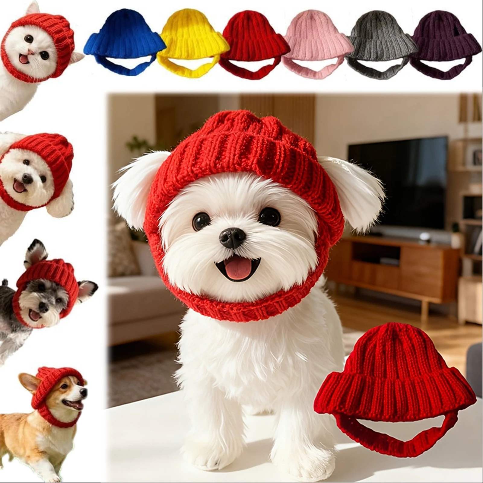Knit Dog Beanie With Ear Flaps Warm Winter Hat Soft Breathable Knitted ...