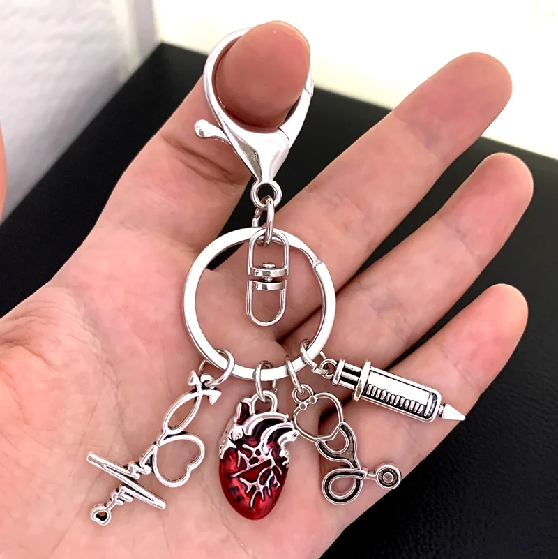 oil drip heart-shaped pendant keychain medical anatomy keychain heart ...