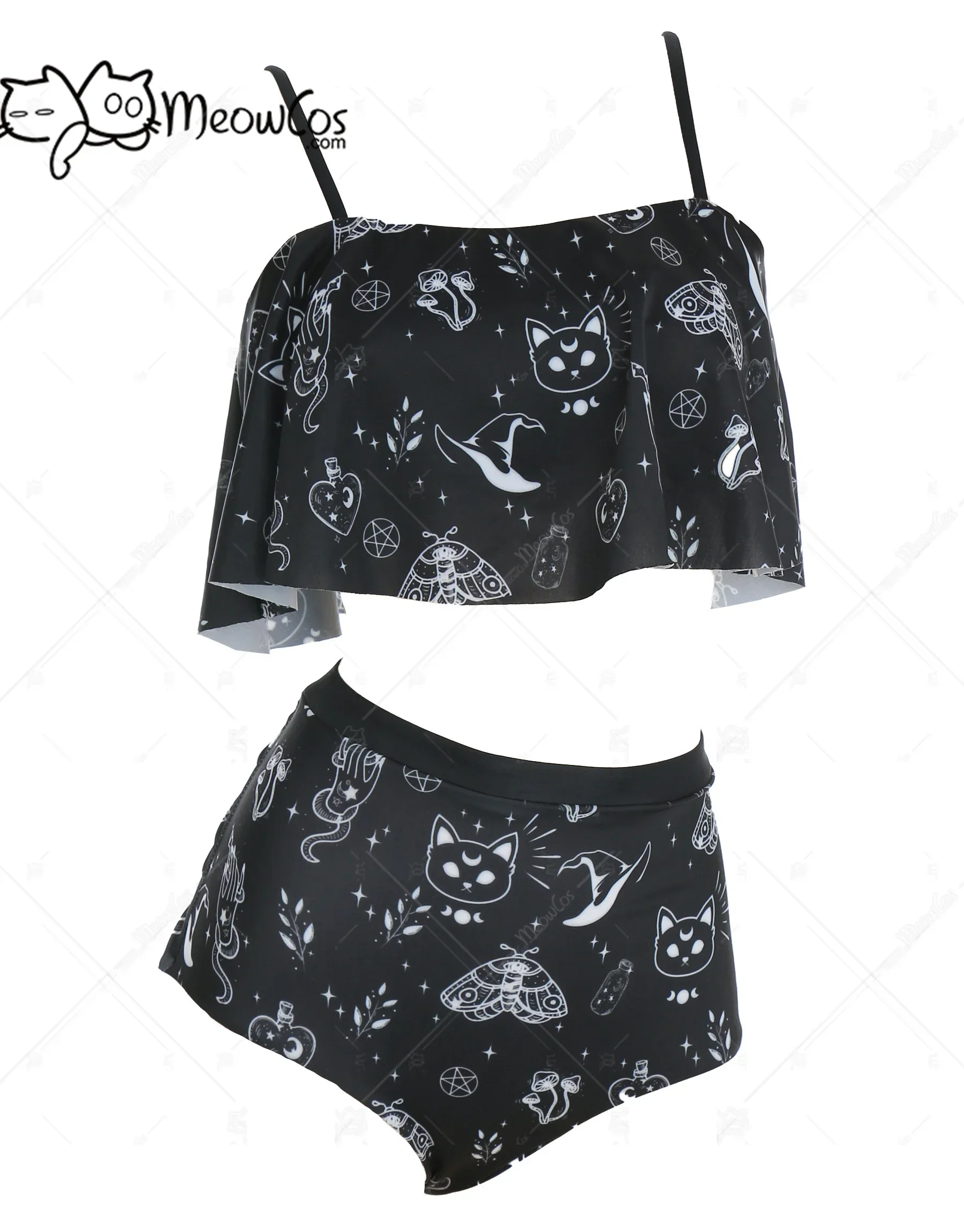 Meowcos Women's Gothic Bikini Set High Waisted Ruffled Swimsuit Bathing ...