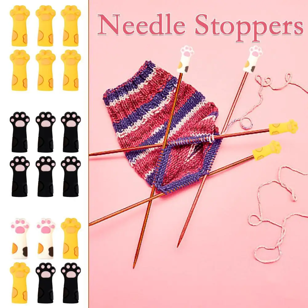 6pcs-Cat-Paw-Knitting-Needle-Stoppers-Silicone-Cute-Knitting-Needle ...