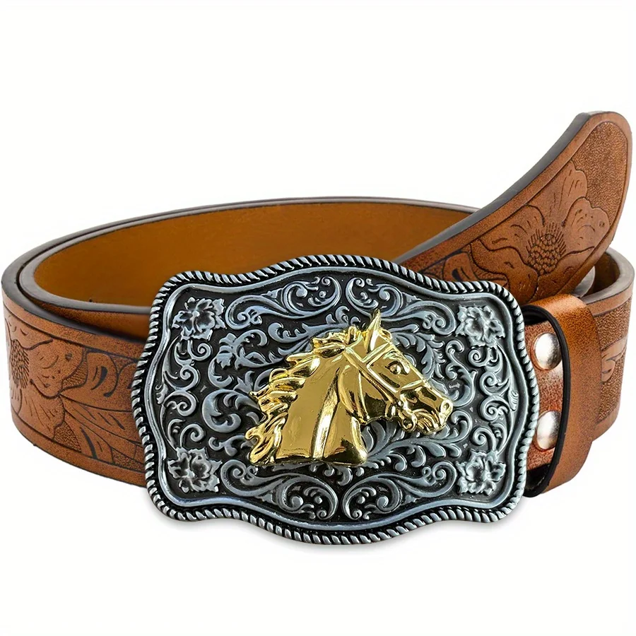 Cinturón con patrón de hierba Tang con cabeza de caballo dorado ...