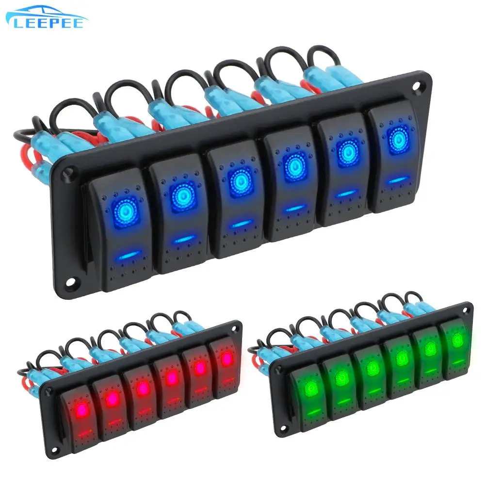 ON OFF Rocker Switch Panel 12/24V 6 Gang LED Toggle Switch Panel Double ...