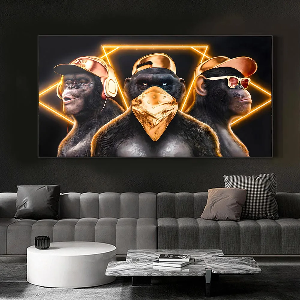 Three Wise Monkeys Canvas Painting Print Poster Animal Canvas Painting ...