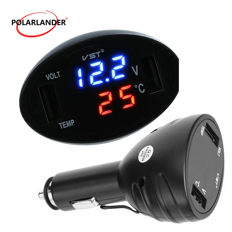 Usb Interface Car Charger 12V 24V Temperature Voltage Meter 3 in 1 ...