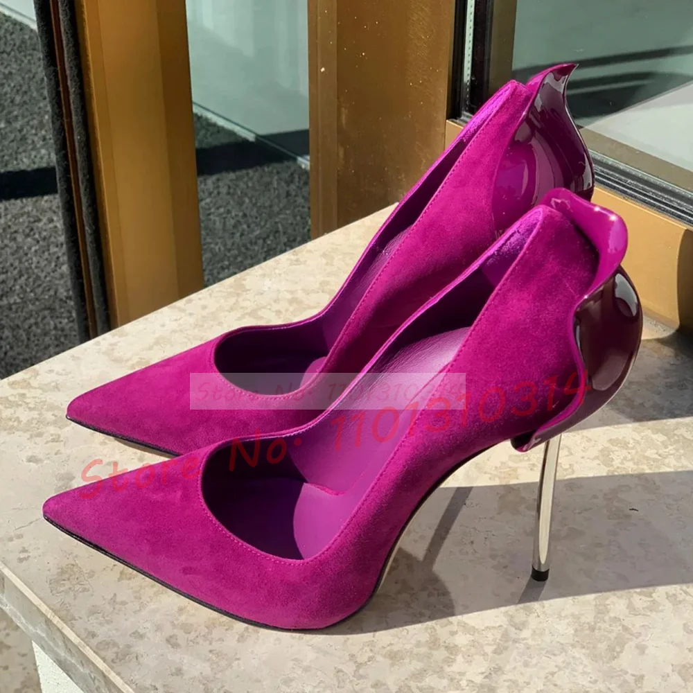 Petal Heel Women Suede Pumps Summer Pointy Toe Elegant Metal High ...