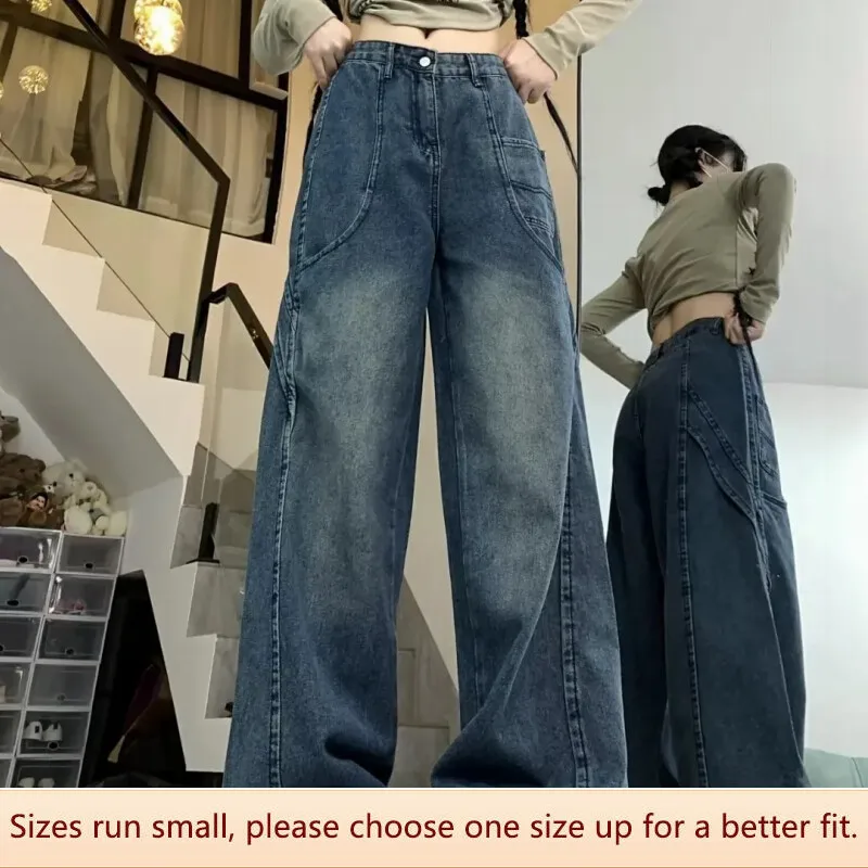 Hong-Kong-Style-Retro-High-Waist-Dragging-Jeans-Women-Autumn-Loose ...